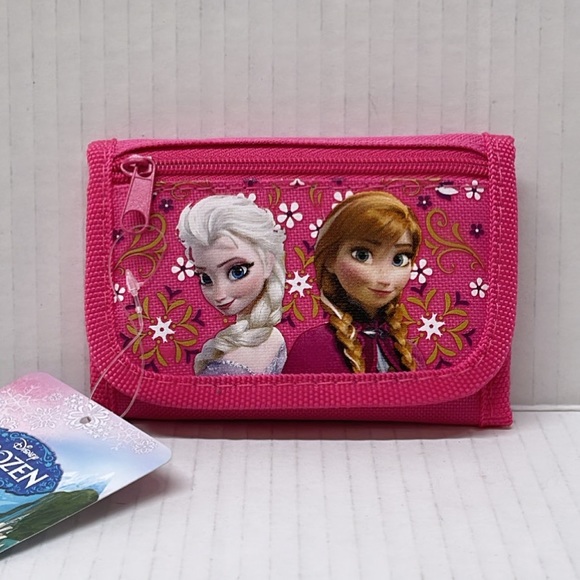 Disney | Accessories | Disney Frozen Elsa Anna Pink Kids Trifold Wallet ...